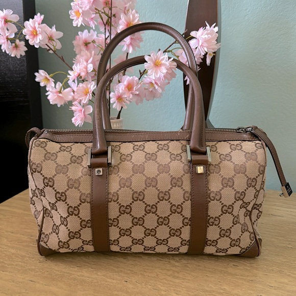 Bags | Gucci Canvas Mono Boston Bag | Poshmark